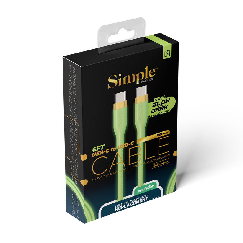 Green Glow in the Dark Fashion / 6 Ft - USB-C Cable with USB-C Connect ...